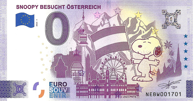 ANK.Nr.76 Snoopy besucht Österreich 0 Euro Schein 2023-1 | Österreich ...