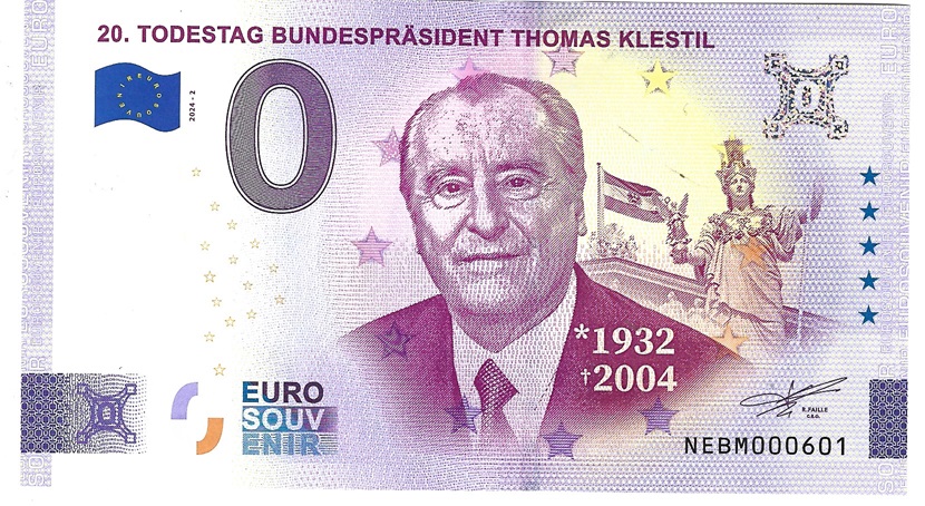 ANK.Nr.86 20. TODESTAG THOMAS KLESTIL 0 Euro Schein 2024-2 | Österreich ...